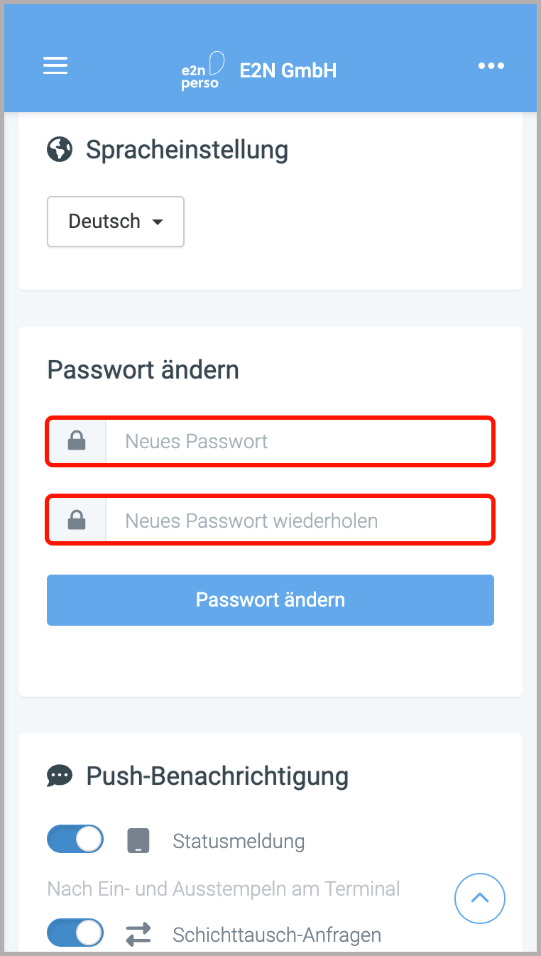 e2n perso: Passwort Deines Personalzugangs ändern